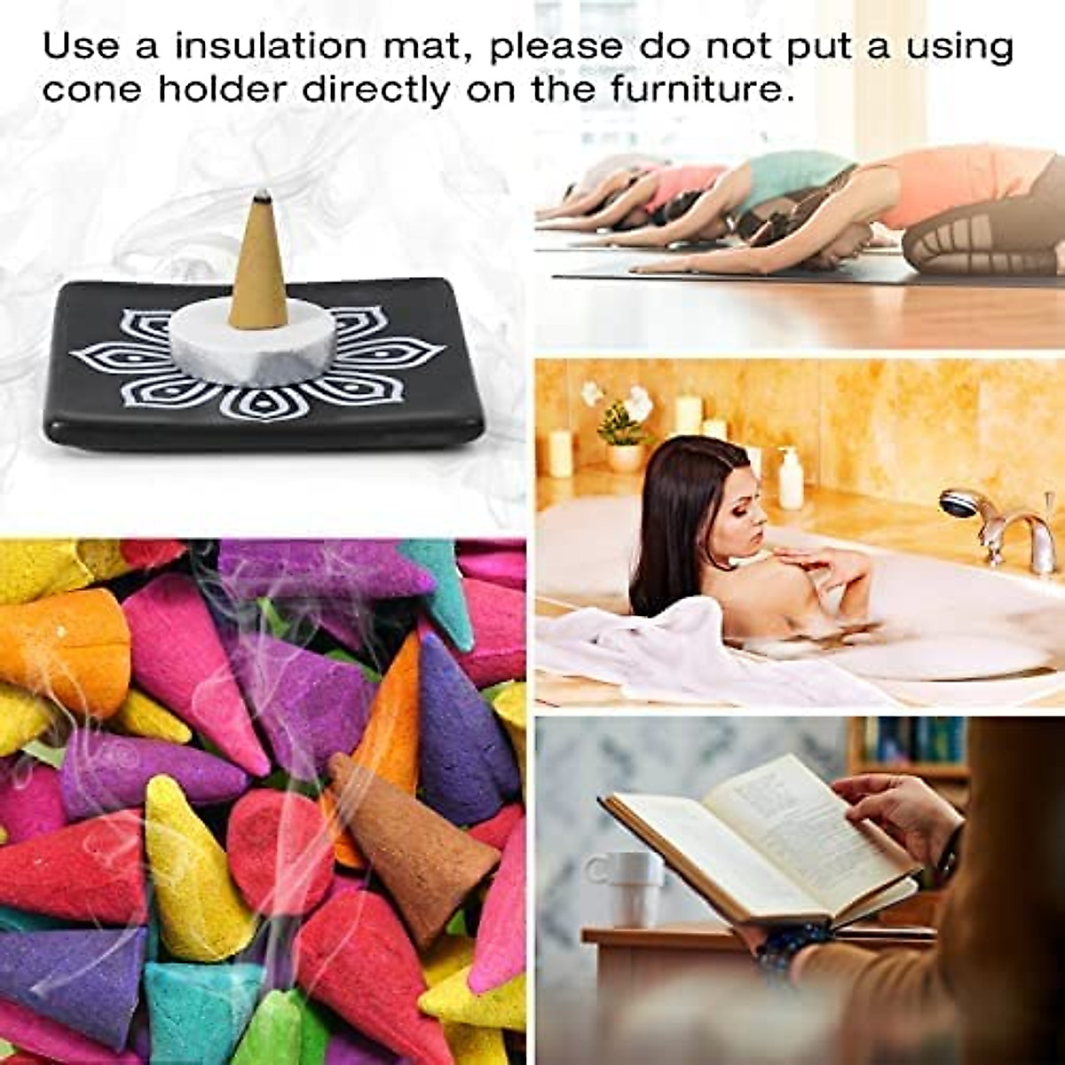 Incense Cones 120 Pcs, with Incense Holder, Mixed Natural Scents Deco Sandalwood Lavender Rose Sage Cinnamon Eucalyptus Rainforest Violet, 8 Assorted Boxes