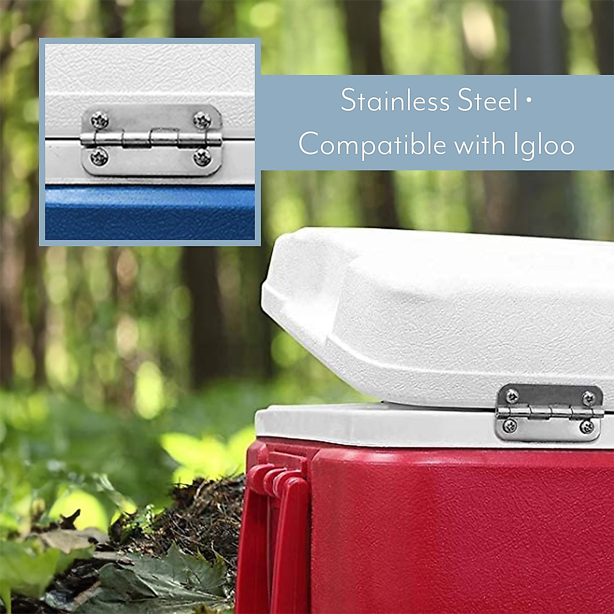 Cornucopia Brands Stainless Steel Replacement Cooler Hinges Compatible w/Igloo Style Ice Chests (Pack of 2 Hinges, 8 Screws)