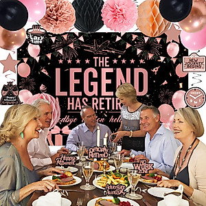 Retirement Party Decorations Women, Rose Gold Black Happy Retirement Decorations Female, Happy Retirement Banner, Retired Backdrop, Balloons, Pompom, Hanging Swirl, Retirement Card, Cake Topper 54pcs