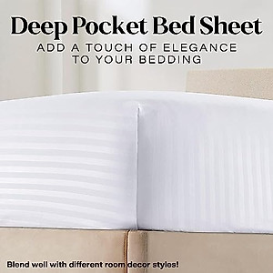 RUMICAFeb 400TC Queen Size Sheet Set - 100% Egyptian Cotton Cooling - Hotel Luxury Bed Sheets - Extra Soft - Upto 10"-12" Deep Pockets - Easy Fit - 4PC White Stripe Bed Sheets - Queen Sheets