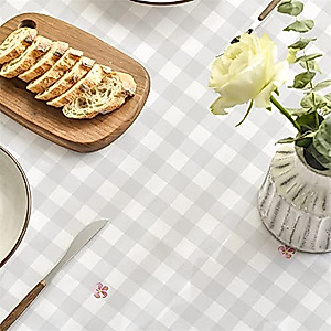 Horaldaily Easter Tablecloth 70x70 Inch Round, Spring Flower Buffalo Plaid Bunny Table Cover for Party Picnic Dinner Decor