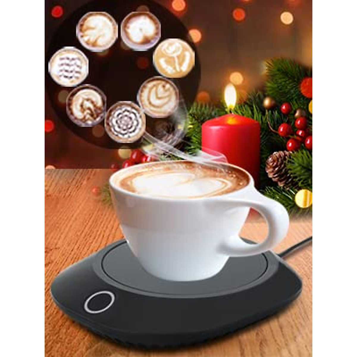Electric Thermostat Coaster Auto Shut Off Candle Wax Cup Warmer for Hot Coffee Milk Tea Water Cocoa Warmer Desk Home Office Use Christmas Birthday Gift