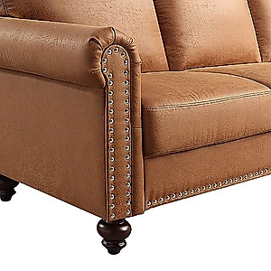 INMOZATA Leather Sofa Couch 80" Mid-Century Modern Sofa Wood Couches with with Nailhead Trim, Upholstery 3-Seater Sofa for Living Room, Apartment, Lounge Room,Light Brown