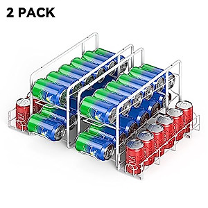 2 Pack - MOOACE Can Dispenser with Side Rack, Stackable Can Storage Organizer Holder for Canned food Kitchen Cabinet Pantry Countertop, White