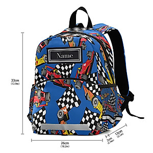 Custom Hippie Vintage Racing Cars Kids Toddler Backpack Race Car Flag Kindergarten Bookbag Personalized Preschool Backpacks Elementary School Bags Reflective Stripes Casual Bag For Children Boys Girls
