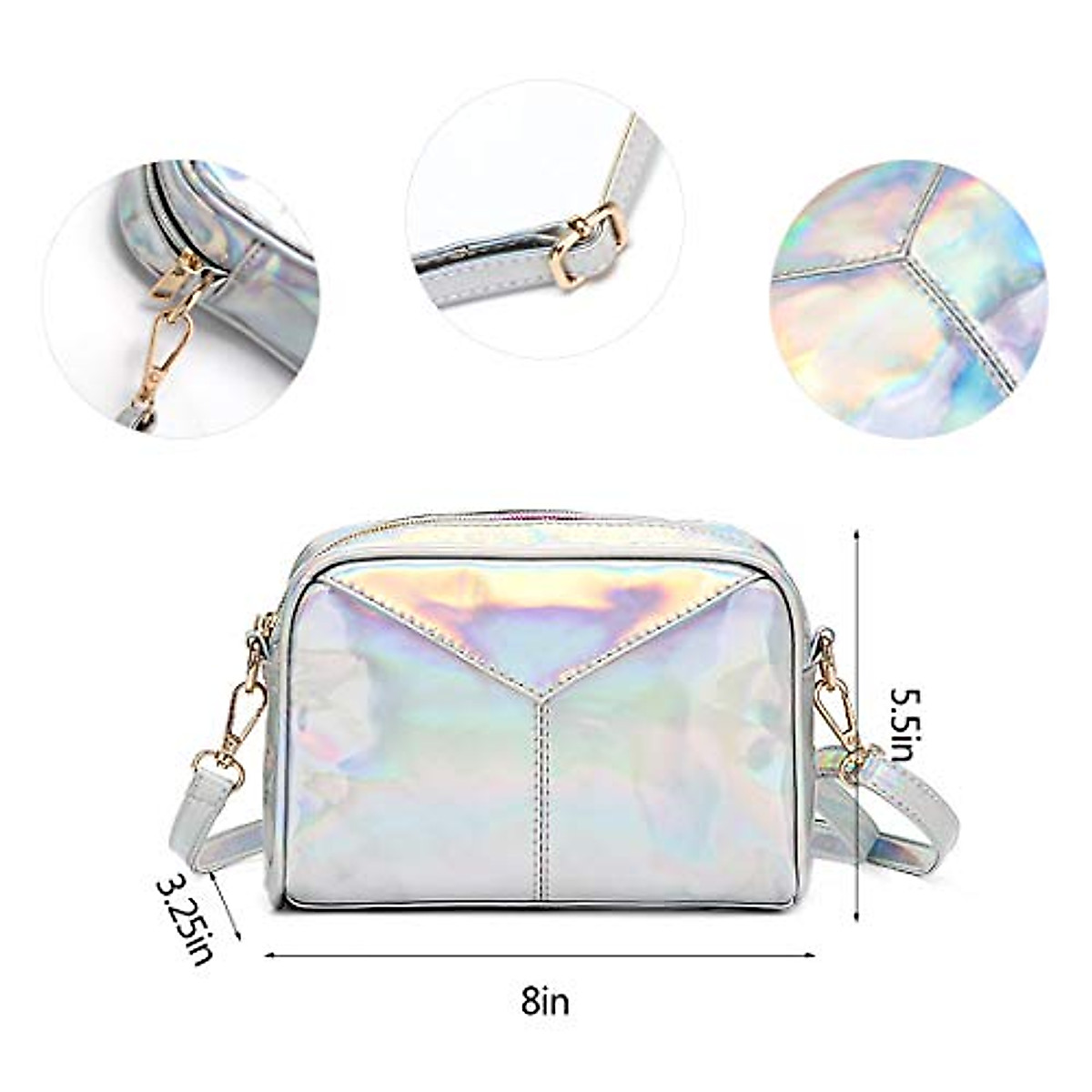 Gabrine Women Girls Casual Holographic Shoulder Bag Crossbody Handbag Clutch Purse for Wedding Banquet Party