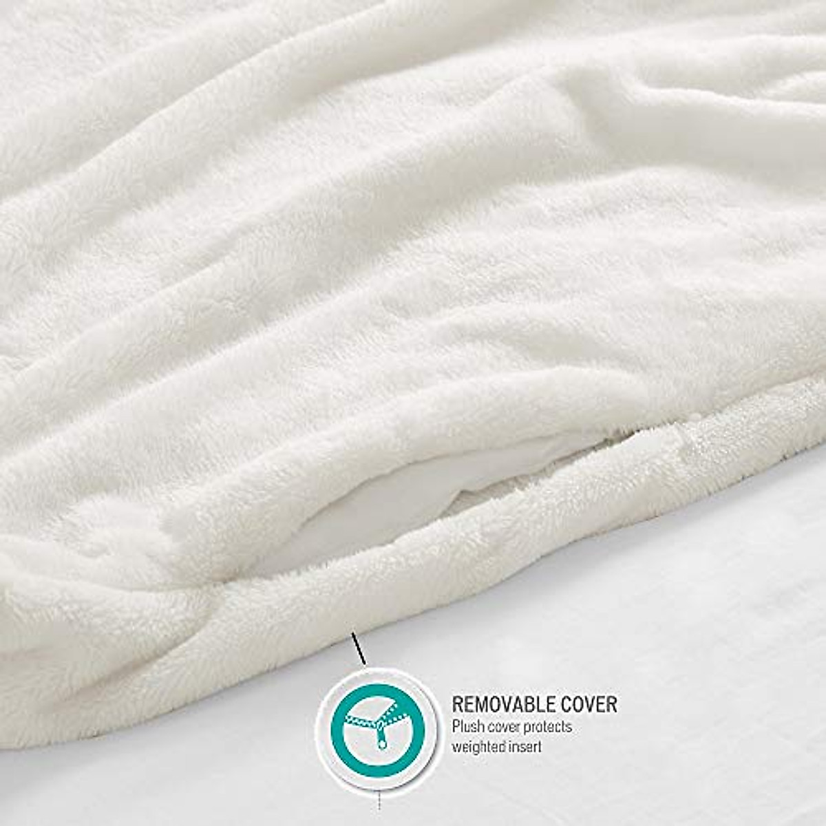 Sleep Philosophy Plush Weighted Ultra Soft and Cozy Warm Calming Heavy Blankets with Poly and Beads Filling, Zipper Removable Cover for Adults, 60x70-18lbs, Ivory