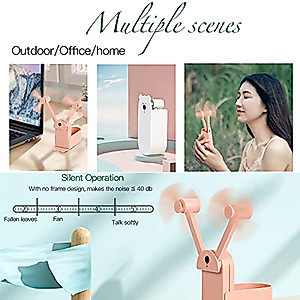 Bovisbws Portable Handheld Desk Fan,Dual-head fan with 3000 mAh Powerbank 20H Runtime,Duble Enhanced Airflow, Battery Operated or USB Powered Folding Personal Fan,3 Speeds,Rechargeable Mini Fan,White