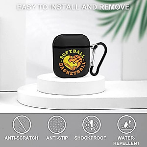 Softball Basketball Pattern Airpods Case for Apple Airpods 1&2 Case Portable Shockproof and Anti-Scratch Headphone Charging Case Protective Case with Keychain Chain Gift Unisex