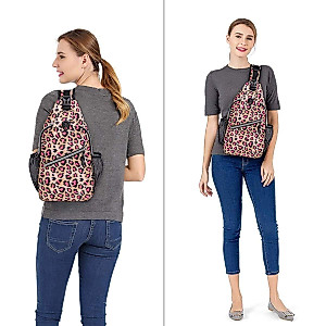 MOSISO Sling Backpack,Travel Hiking Daypack Leopard Print Rope Crossbody Bag, Pink, Medium