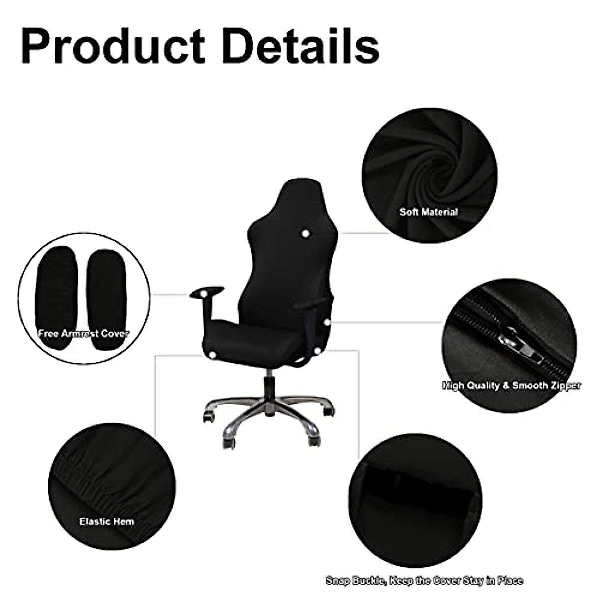 WOMACO Gaming Chair Slipcover Stretch Seat Chair Cover for Leather Computer Reclining Racing Ruffled Gamer Chair Protector (Black, One-Size)