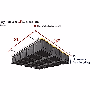 E-Z Garage Storage Alloy Steel Tote Slide PRO Overhead Garage Storage Rack - Organize Up to 15 Storage Tote Container Bins on The Ceiling, 88" x 80" x 3.5", White