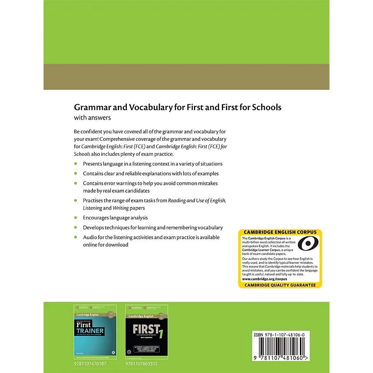 Grammar and Vocabulary for First and First for Schools Book with Answers and Audio (Cambridge Grammar for Exams)