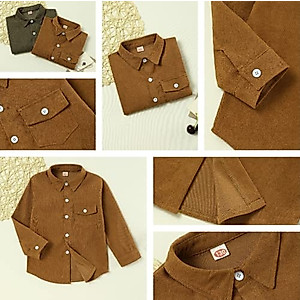 bilison Kids Toddler Boy Clothes Long Sleeve Corduroy Lapel Button Down Shirt Top Little Boys Shirts Brown