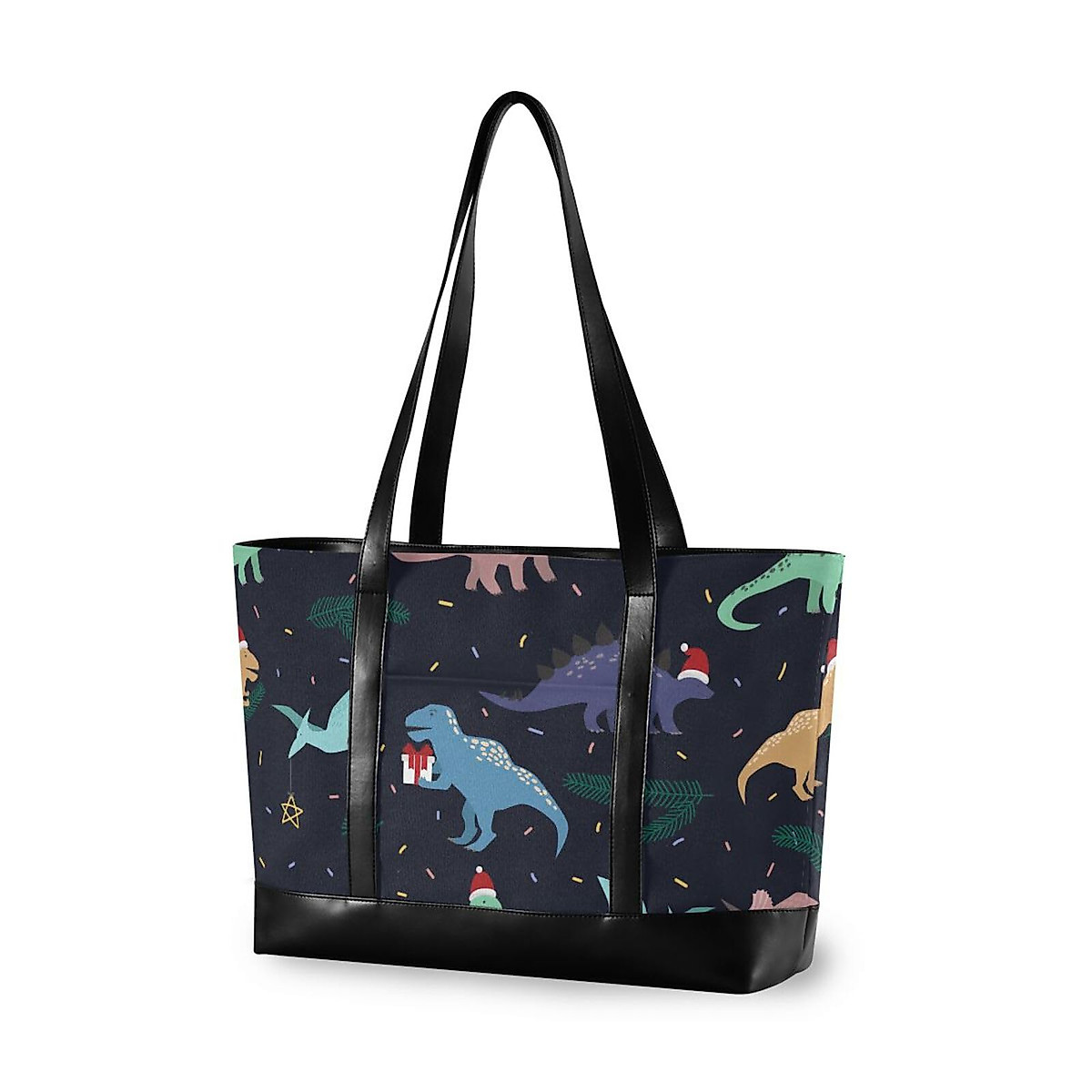 Christmas Dinosaur Gifts Laptop Tote Bag for Women Work Travel Bag Canvas Teacher Tote Bags Handbags Purse with Zipper