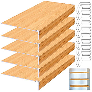 Hoolerry 5 Pcs 33 x 16 Inch Foamed PVC Wire Rack Covers for Removable Closet Decoration(Not Wood) Don't Bear Too Much Weight Pantry Shelves Covers for Bathroom Kitchen Shelving(Wood Color)