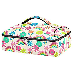 Kcldeci Insulated Thermal Food Carrier Insulated Casserole Carrier for Hot or Cold Food,Colorful Cute Floral and Rainbow Insulated Tote Bag for Potluck Cookouts Parties Picnic,Lasagna Lugger