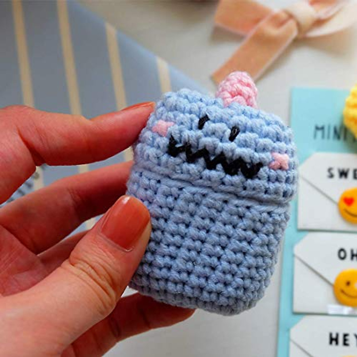 MIRKOO Cute AirPods Case Cover, Premium Handmade Knitted Protective Case Cover for AirPods/AirPods 2 Charging Case (Little Dinosaur)