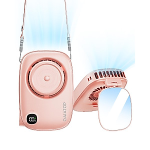 Gaiatop Neck Fan Rechargeable Mini Portable Fan Cute Camera Design, Small Desk Fan with 360°Rotate Mirror, 3 Speed USB Handheld Fan with LED Display, Cooling Personal Lash Fan Travel Essentials Pink
