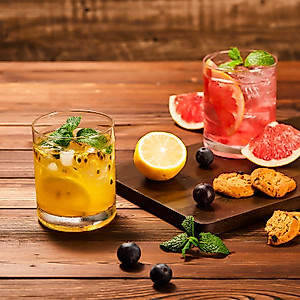 FAIRCRAFT Lowball Glasses Set of 6, 13.5oz Handmade Short Glass Tumbler, Heavy Base Ribbed Durable Carved Cup Drinking Glasses, Old Fashioned Rocks Glass for Whiskey Dishwasher Safe Glassware