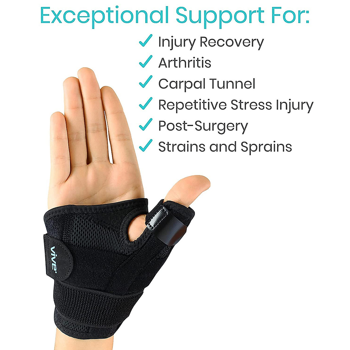 Vive Thumb & Wrist Brace for Right or Left Hand (2 Pack) - Spica Splint Brace for Carpal Tunnel, Tendonitis, & Arthritis in Hands or Fingers - Compression Support for Women Men - Stabilizer Relief