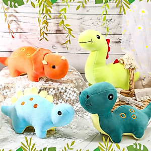 HyDren 4 Pack Plush Dinosaur Stuffed Animal Toys 9 Inch Cute Dinosaur Fat Soft Dino Plushie Gift for Boys Girls Birthday Party Favors