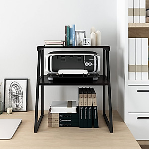 PUNCIA Desktop 3-Tier Wood Printer Stand Black Large Size High Capacity Storage Desk Shelves for Dorm Home Office Organizer of Printer Fax Book Heavy Duty Rack for Home Office Supplie