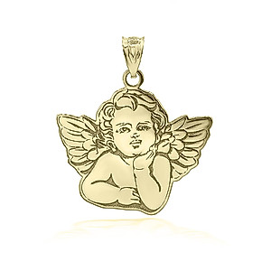 Certified 10k Yellow Gold Personalized Cherub Guardian Angel Pendant Custom Engraved with Any Name