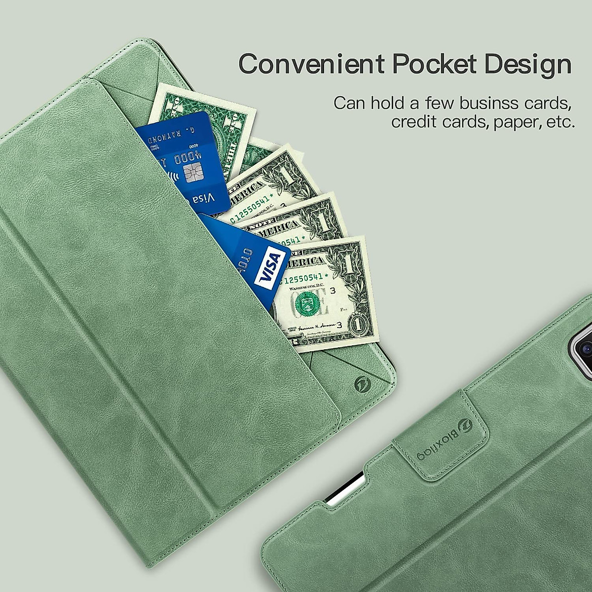 bloxflag Case for iPad Pro 11 inch 4th Generation (2022)/3rd/2nd/1st Gen(2021/2020/2018) with Pencil Holder/Pocket/Typing Angle Auto Sleep/Wake Vegan Leather iPad Pro 11 Cover (DarkGreen)