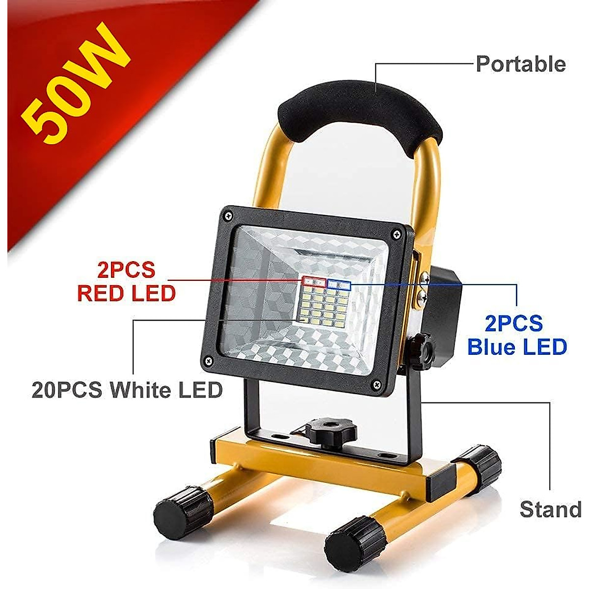 OEUUDD Work Light, 4000LM 3 Brightness Modes LED Work Lights, IPX5 Waterproof Flood Lights, 6000K Daylight Portable Work Lights with Stand Perfect for Workshop, Construction Site, Job Site