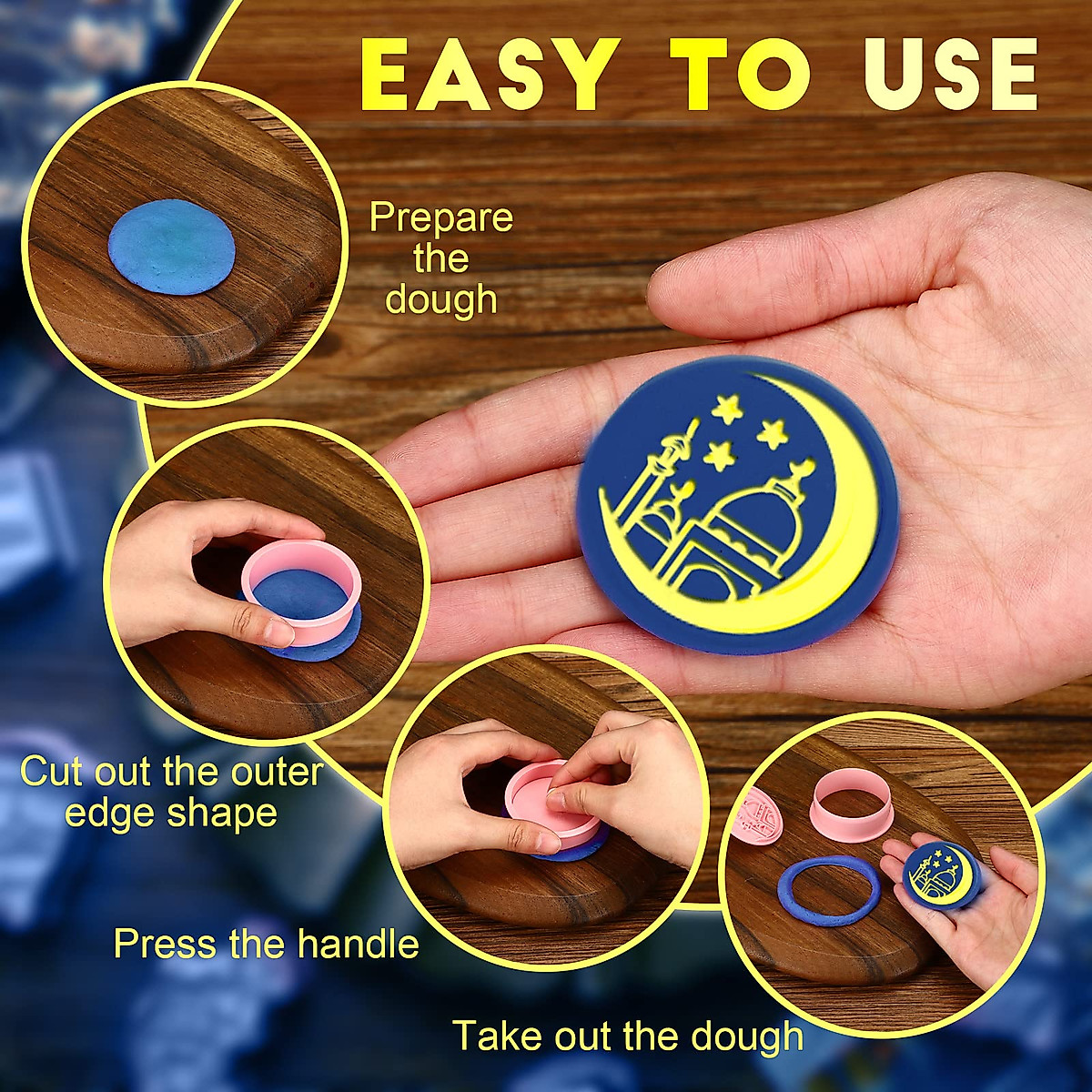 24 Pcs 3D Plastic Eid Mubarak Cookie Cutter Set Plunger Stamp Islamic Muslim Cookie Cutters Pink Baking Ramadan Gift Mosque Lantern Moon Embossed Fondant Mold Islamic Star Camel Biscuit Cutters