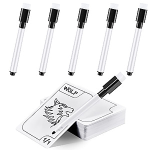 50 Pieces Multifunctional Tokens Reusable Cards Erasable Index Cards Dry Erase Cards White Blank Flash Cards with 5 Pcs Black Marker Pens for Playing Games, School, Office, Housework