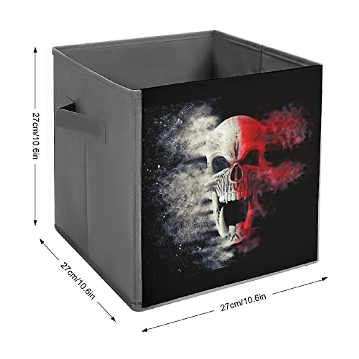 Screaming Demon Skull PU Leather Collapsible Storage Bins Canvas Cube Organizer Basket with Handles