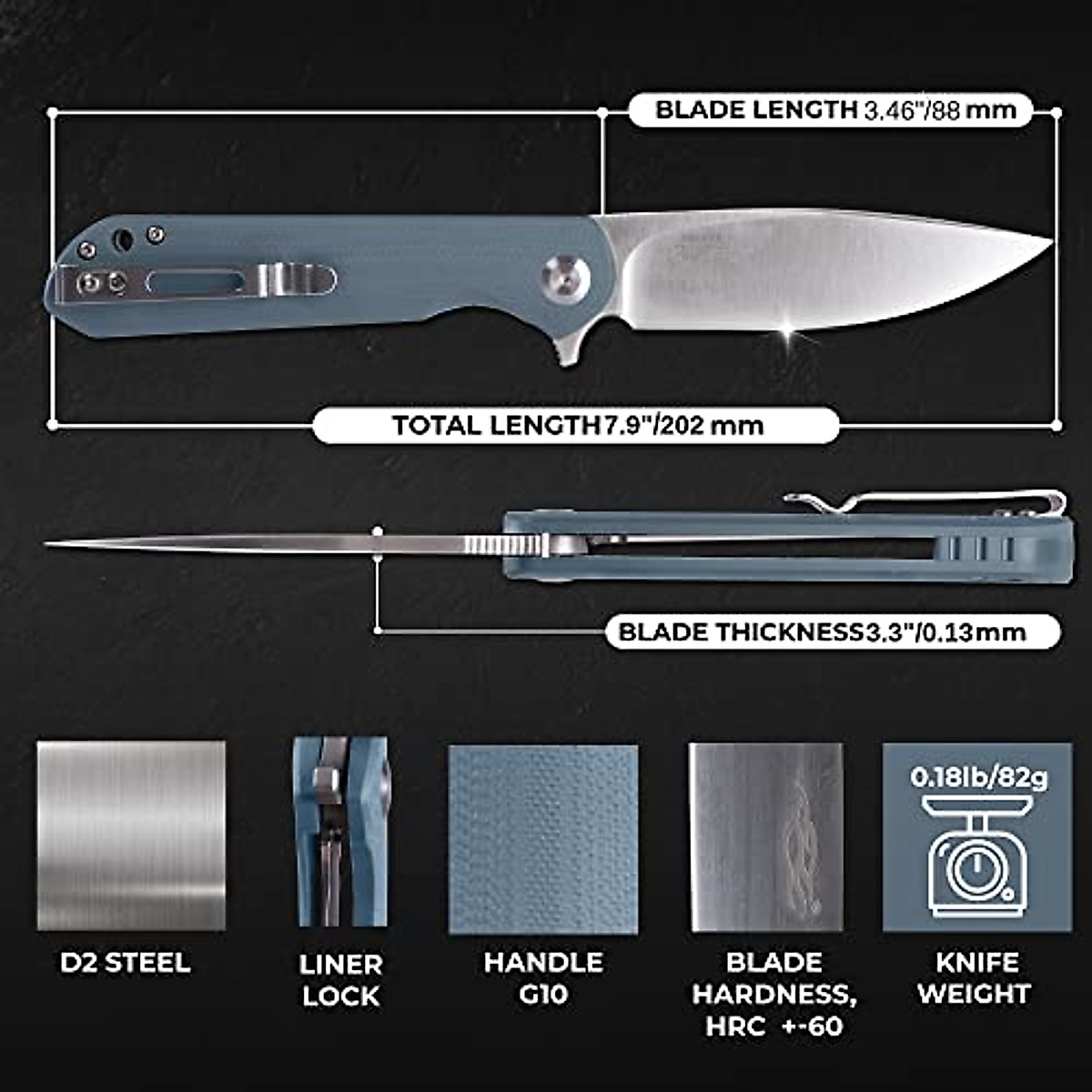 GANZO Firebird FH41 Pocket Folding Knife D2 Steel Blade G10 Handle Hunting Outdoor EDC Tool (Grey)