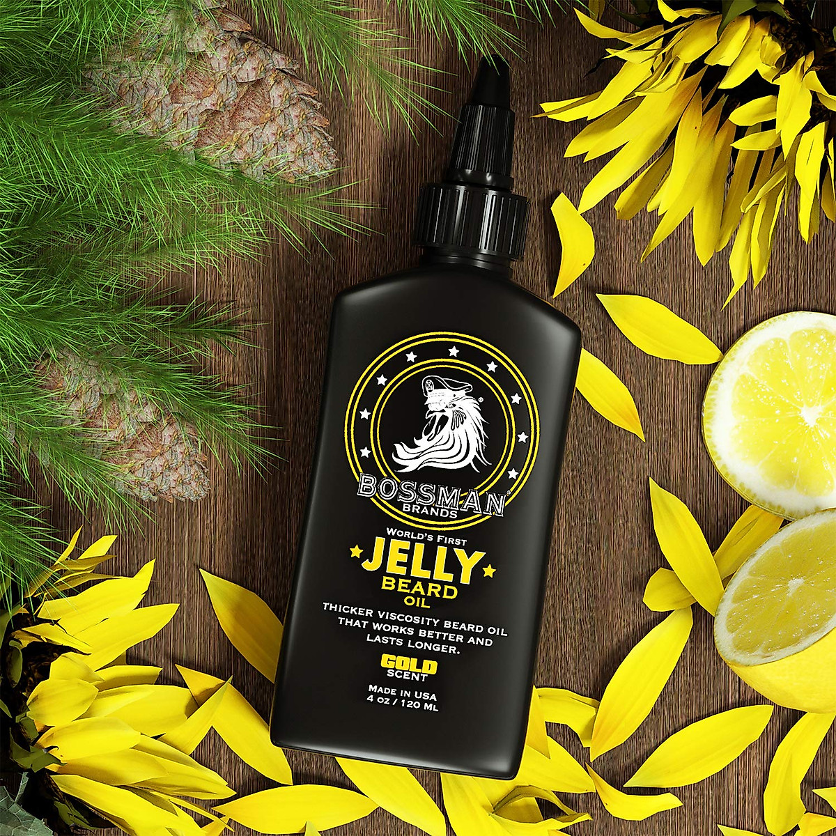 Bossman Beard Oil 4oz, Thicker consistency Jelly - Made in USA - Longer Lasting - Bigger Bottle - Natural Ingredients - Non Greasy - 3 Pack (Gold)