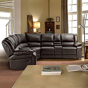 themagichome Sectional Sofa Symmetrical Reclining Sectional Sofa PU Modern Sectional Sofa Couch Power Motion Sofa Living Room Sofa Corner Sectional Sofa with Cup Holder-Black Leather,W223S00028