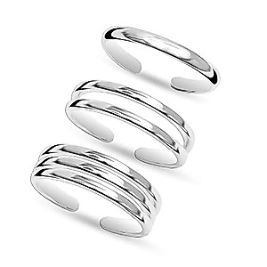 LeCalla 3 Pcs Sterling Silver Toe Rings for Women | 925 Silver Minimalist Band Ring - Stylish Toe Rings For Women's | Adjustable Toe Rings Summer Beach Foot Jewelry Set