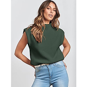 ANRABESS Women's Mock Neck Sleeveless Sweater Vest Casual Cap Sleeve Knit Pullover Tank Tops 2025 Spring Summer Clothes Green-S
