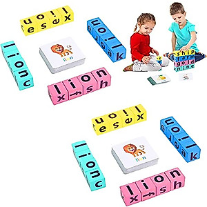 Crossword Puzzle, Matching Letter Game, Premium Wooden Alphabet Flash Cards Matching Sight Words ABC Letters, Wooden Blocks Spelling Game,Wooden Fun Spelling Words with Cards,for Ages 3-5 Kids (2 Set)