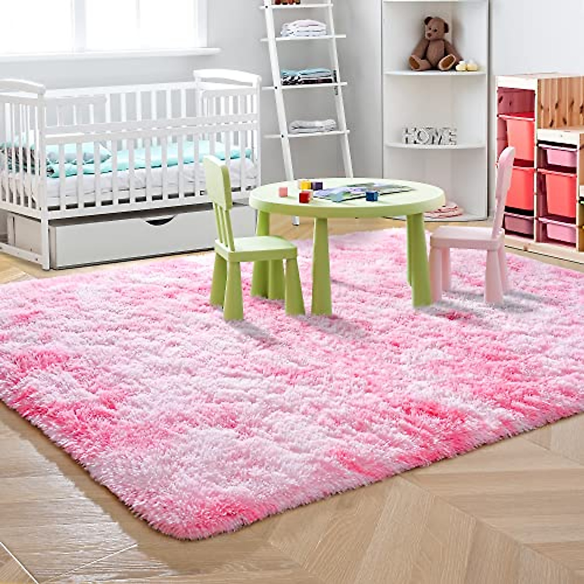 ISEAU Super Soft Rugs for Living Room Shaggy Area Rug, 5x8 Feet Tie-Dye Shaggy Area Rug Fluffy Rugs for Bedroom, Non-Slip Abstract Fuzzy Rugs Dorm Shag Rugs for Girls Boys Kids Room, Tie-Dyed Pink