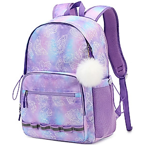 CAMTOP Backpack for Girls Luminous Water Resistant Lightweight School BookBag Casual Daypack for School Travel Hiking (Purple Butterfly)