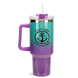 Elanze Designs Captain Awesome Nautical Anchor 40 oz. Stainless Steel, Large Water Bottle Coffee Mug, Spill & Leak Resistant, Thermal Travel Tumbler with Handle, Lid & Straw, Teal/Purple