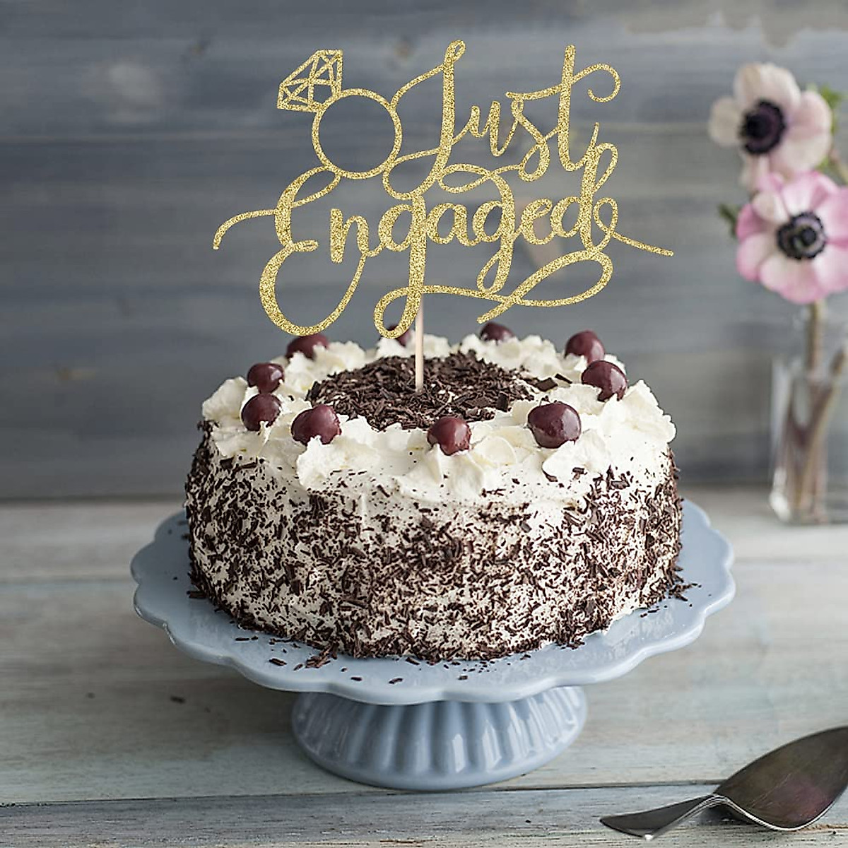 Sodasos Just Engaged Cake Topper for Engagement Party Decorations, Engaged Ring Sign,We're Engaged Cake Toppers (gold)
