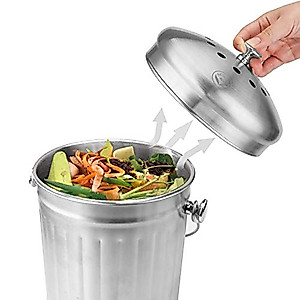 NewlineNY Stainless Steel Indoor Compost Bin for Kitchen Countertop, 1.3 Gallon Recycling Pail Bucket with 2 Charcoal Filters