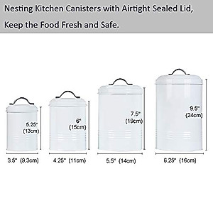 Nesting Canisters Sets for the Kitchen, Set of 4 Airtight White Farmhouse Canister Jars with Removable Chalkboard Labels and Marker, for Flour Sugar Coffee Tea Storage