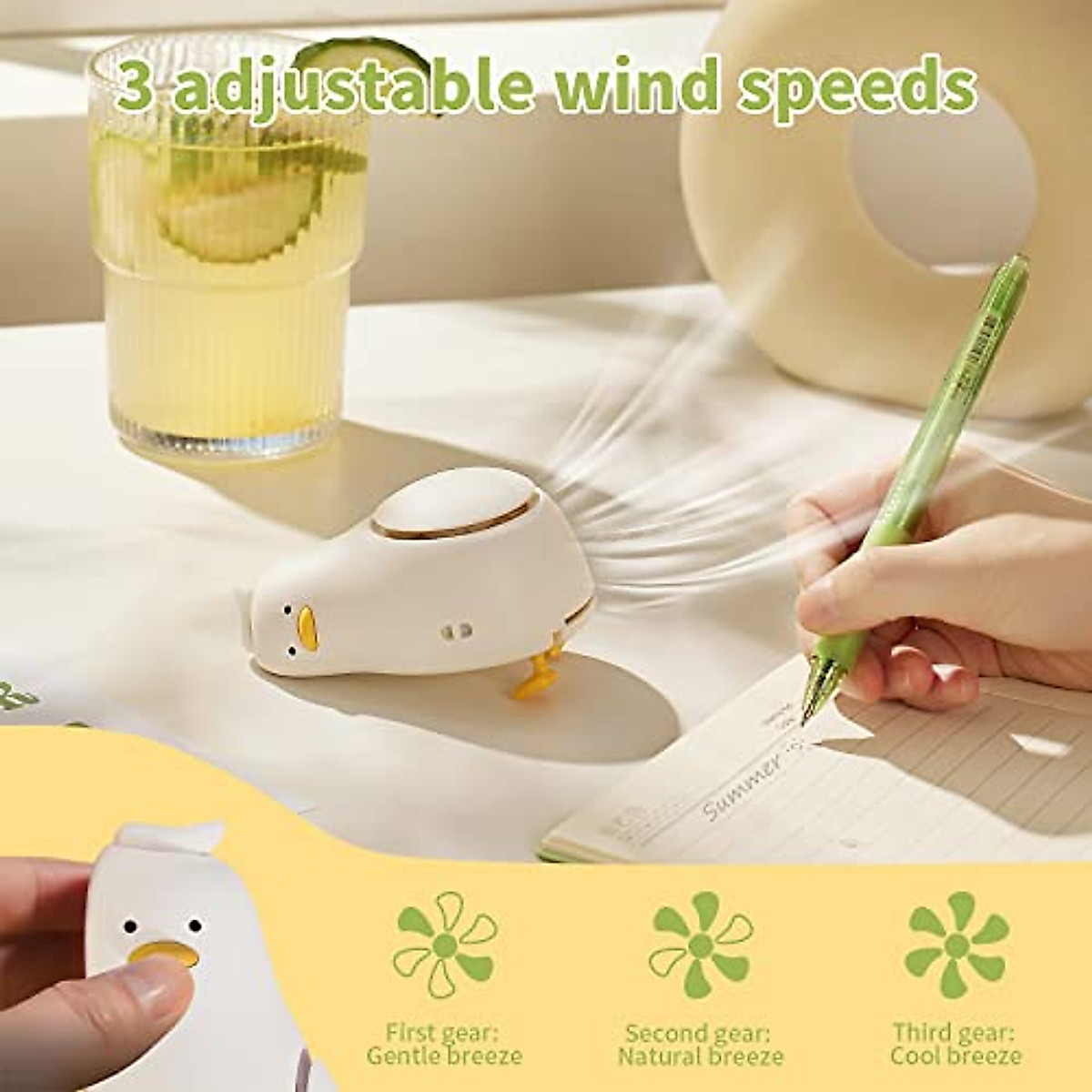 Portable Neck Fan, Hanging Neck Fan with Adjustable Lanyard, USB Rechargeable Mini Hand Held Fan，3 Wind Speed Personal Fan, Cute Bladeless Fan for Home Office Outdoor Travel (LIE-IN-PEACE DUCK)