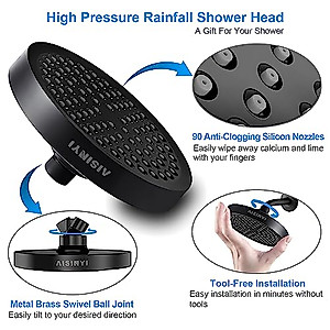AISINYI High Pressure Rainfall Shower Head, 6 Inches Luxury Modern Showerhead with Perfect Adjustable Replacement, Removable Restrictor, Easy Installation for Your Bathroom Shower Heads (Matte Black)