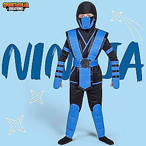 Spooktacular Creations Blue Ninja Costume for Kids, Ninja Costume for Toddler Boys Halloween Dress Up, Role Play (Small(5-7yr))