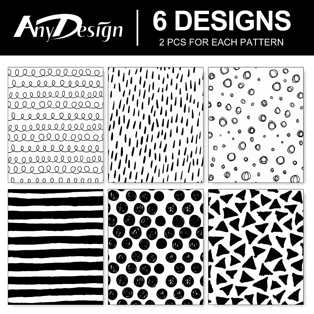 AnyDesign 12 Sheet Black White Wrapping Paper Minimalist Gift Wrap Paper Bulk Geometric Stripes Dots Art Craft Paper for Birthday Graduation DIY Crafts Gift Packing, Folded Flat, 19.7 x 27.6 Inch
