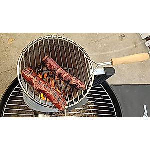 BBQ Dragon Round Grill Grate for Charcoal Chimneys - 9" Cooking Grate with Wood Handle - Stainless Steel Grill Rack, Fire Pit Grill Grate - BBQ Grate, Suited with Weber Charcoal Chimney